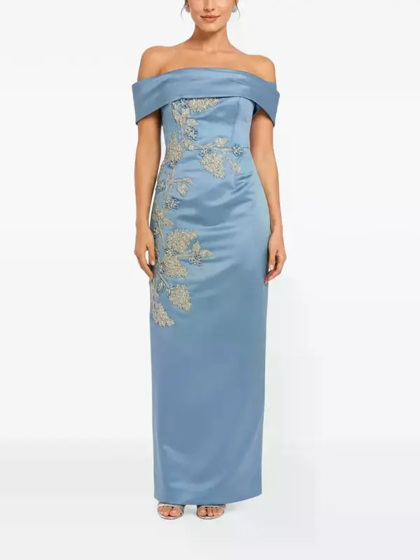 LOODYANA Hyacinth Bead-embellished Off-shoulder Maxi Dress