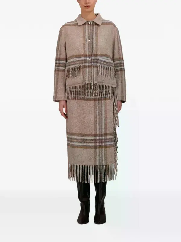 Herno Check-pattern Fringed Midi Skirt - Neutrals