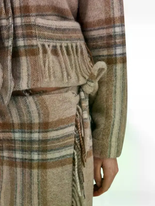 Herno Check-pattern Fringed Midi Skirt