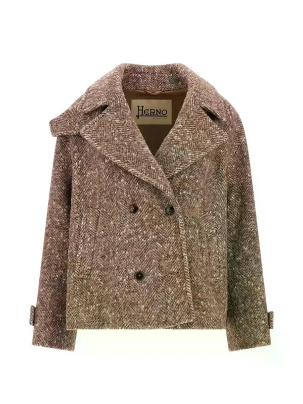 Herno Herringbone Bouclé Peacoat - Brown