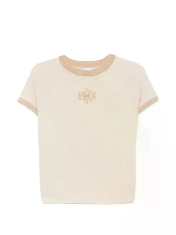 BARRIE Logo-embroidered Cashmere T-shirt - Neutrals