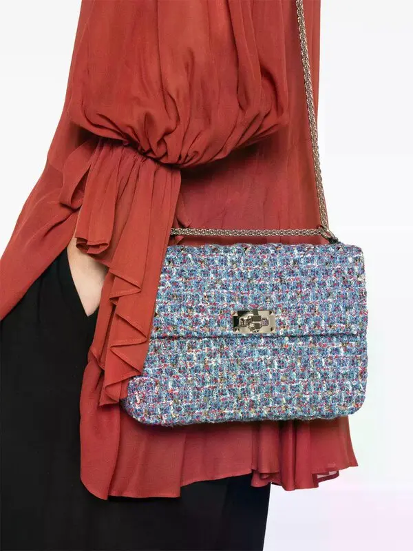 Valentino Garavani Medium Rockstud Tweed Shoulder Bag - Blue