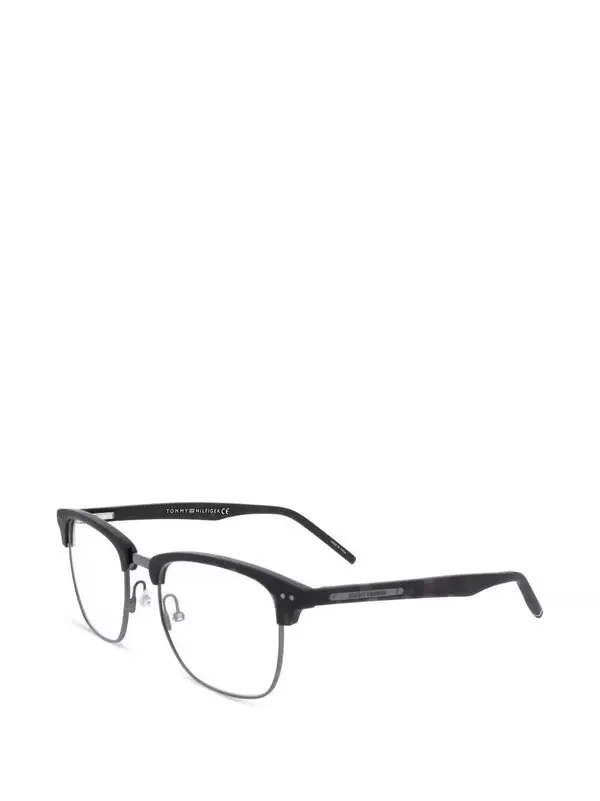 Tommy Hilfiger Eyeglasses With Tortoiseshell Effect Browline Frame - Black