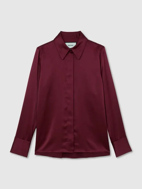 REISS Silk Satin Concealed Placket Shirt
