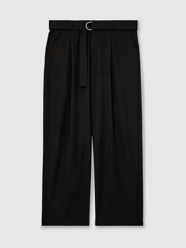 REISS Belted Relaxed-fit Pleated Trousers - Black