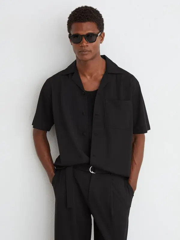 REISS Belted Relaxed-fit Pleated Trousers - Black