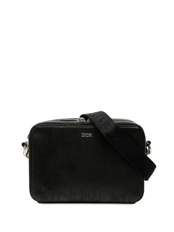Dior Oblique Perforated Calfskin Galaxy Pouch With Strap Crossbody Bag - Black