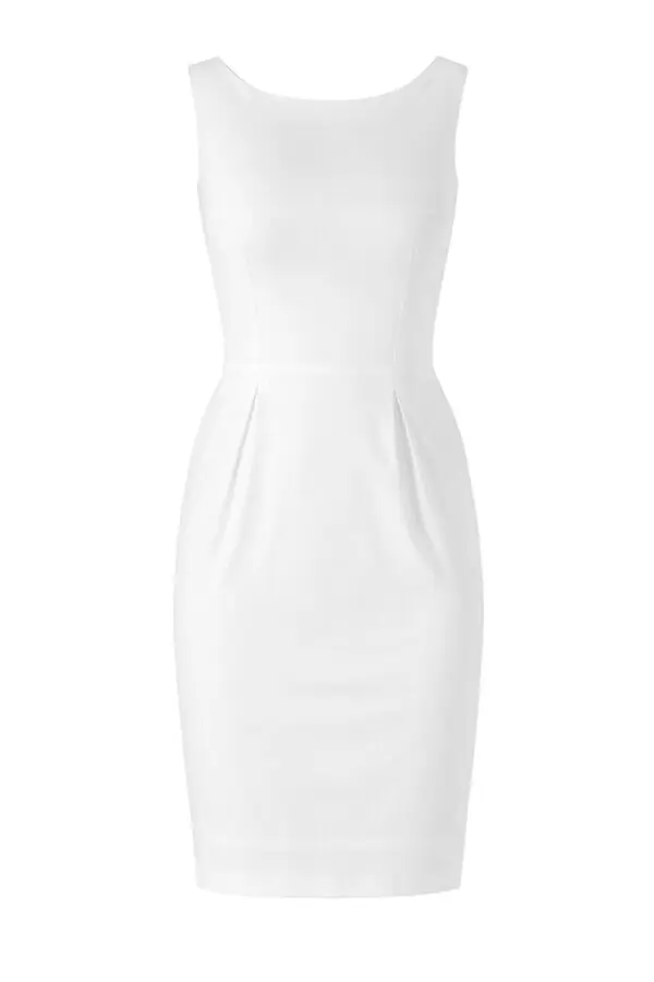 CONQUISTA Elegant Sleeveless Dress Elastic Gabardine Fabric With Lining - White