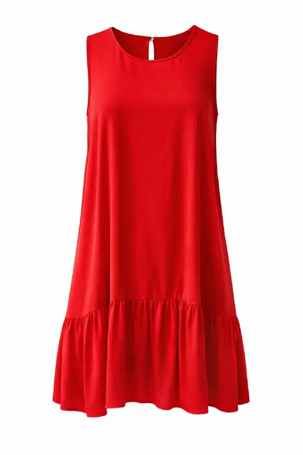 CONQUISTA Elegant Sleeveless Dress With Flounced Hem - Red