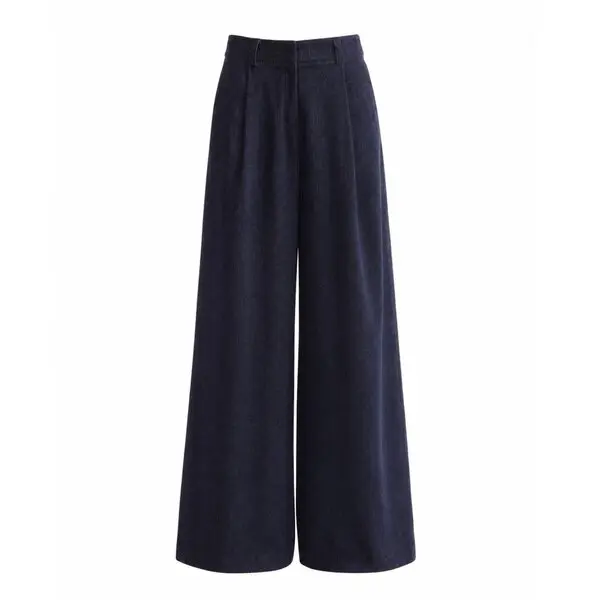JULIA ALLERT Velvet-textured Wide-leg Tailored Trousers – Navy - Blue