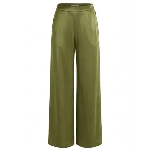 TRAFFIC PEOPLE Olive Satin-style Wide Leg Trousers