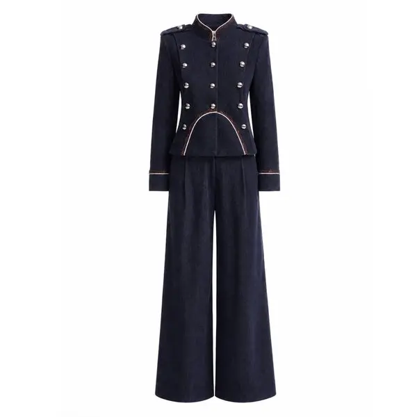 JULIA ALLERT Velvet-textured Jacket & Trouser Suit – Navy