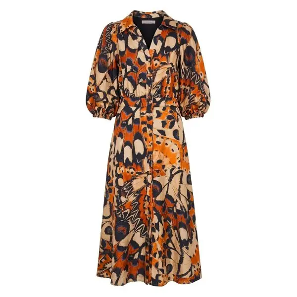 TRAFFIC PEOPLE Butterfly Print Midi Dress - Orange/black
