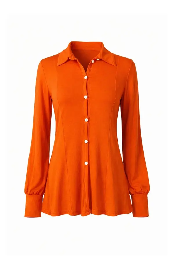 CONQUISTA Elegant Button-front Long-sleeve Shirt In Vibrant - Orange