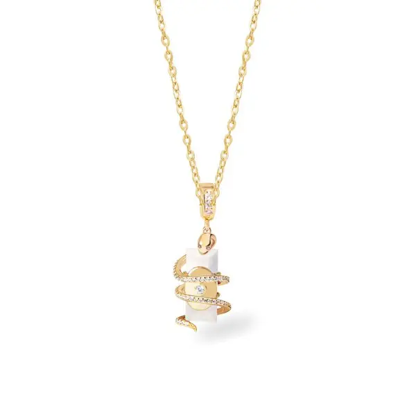 FREQNC ATELIER Gold / White Gold Snake Charm Necklace With Interchangeable Mother Of Pearl - Gold/white