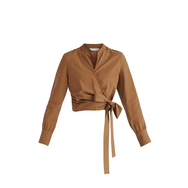 PAISIE Split Collarless Wrap Top With Side-tie Waist