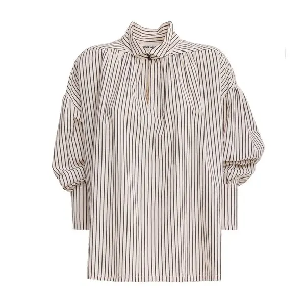 JULIA ALLERT Neutrals Striped Oversized Long Sleeve Blouse – Ivory - White