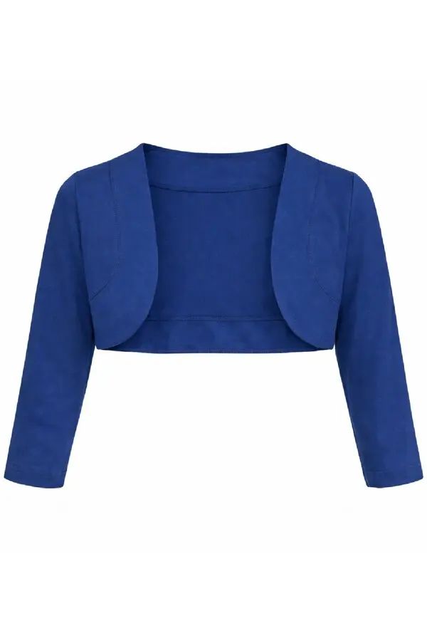 CONQUISTA Elegant Cropped Bolero With 3/4 Sleeves In Deep - Blue