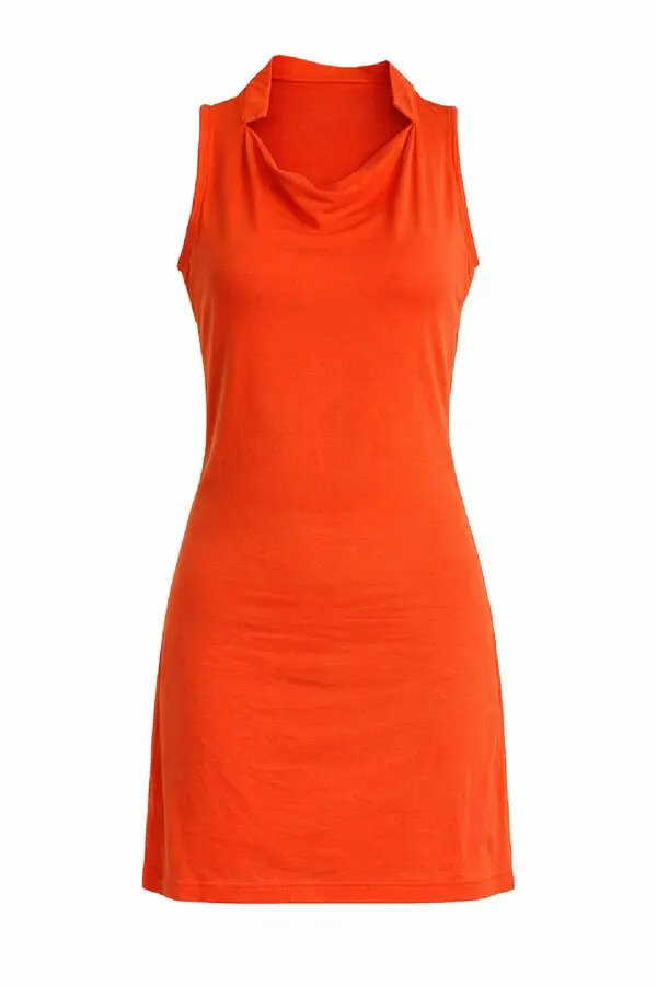 CONQUISTA Elegant Sleeveless Cowl-neck Dress In Vibrant - Orange