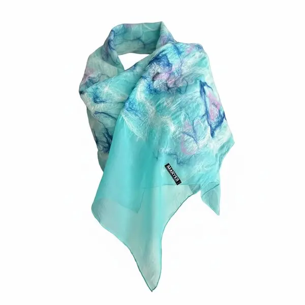 MARYELL Aqua Handcrafted Silk Scarf