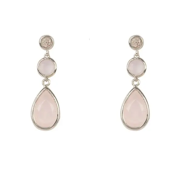 LATELITA Tuscany Rose Quartz Drop Earrings - Silver