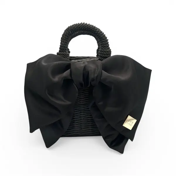 RYE LINE Amélia Bow Noir Handwoven Basket Bag