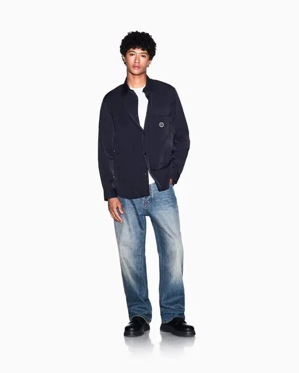 Armani Exchange Oversized Fit Shirt With Lining - Navy Blue