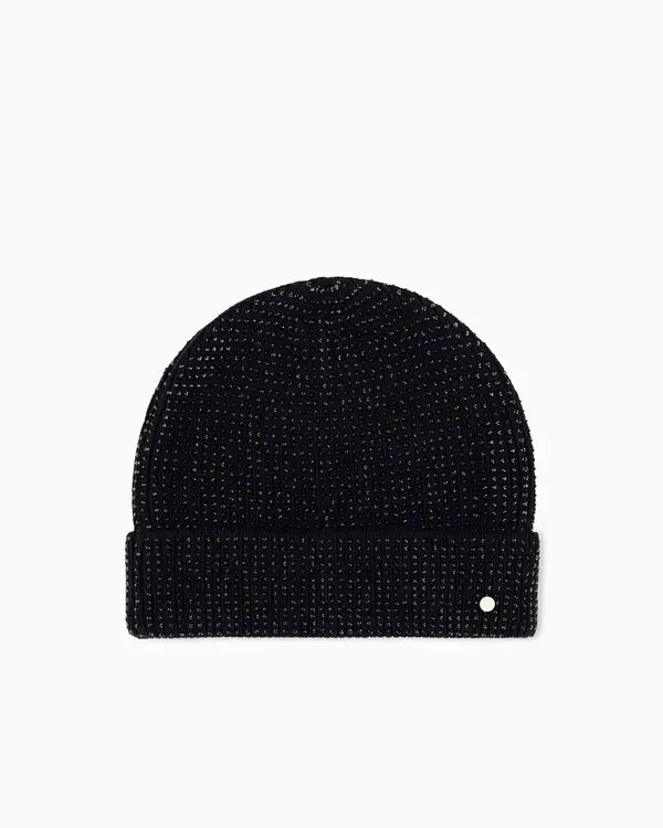 Armani Exchange Beanie Hat In Knitted Fabric - Black