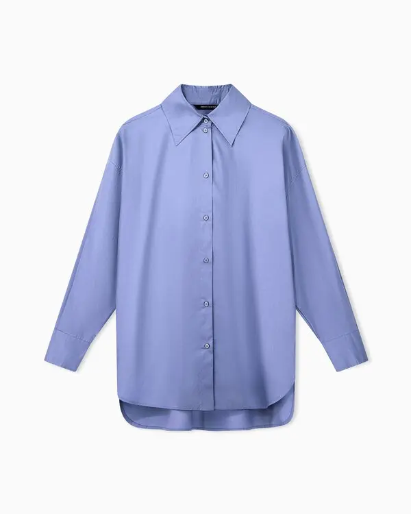 Armani Exchange Oversized Fit Shirt In Organic Cotton Poplin - Light Blue