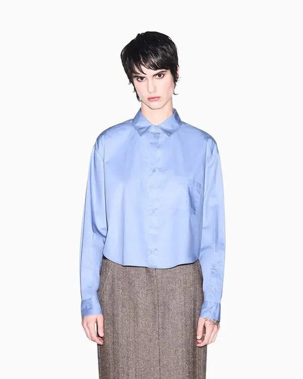 Armani Exchange Regular Fit Shirt In Organic Cotton Popeline