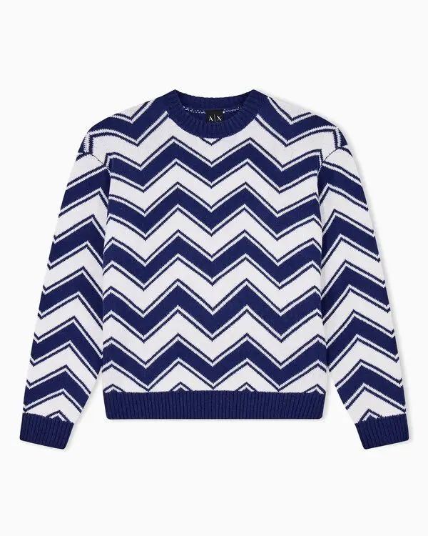 Armani Exchange Regular Fit Pullover In Virgin Wool Blend - Striped