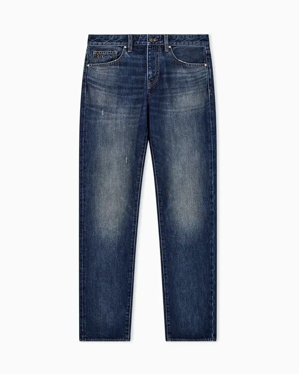 Armani Exchange Straight Fit 5 Pockets Pant In Cotton Denim - Blue