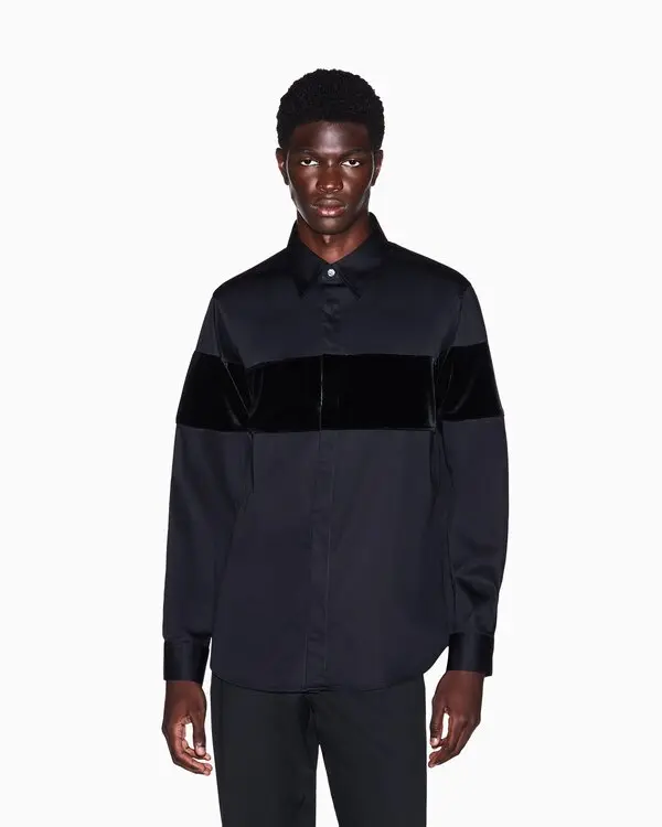 Armani Exchange Regular Fit Shirt In Stretch Cotton Satin