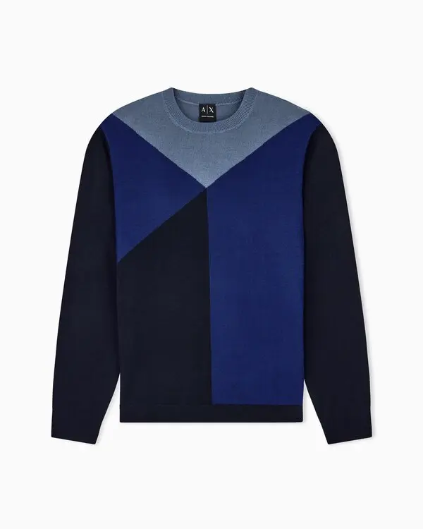 Armani Exchange Regular Fit Pullover In Virgin Wool And Acrylic - Blue