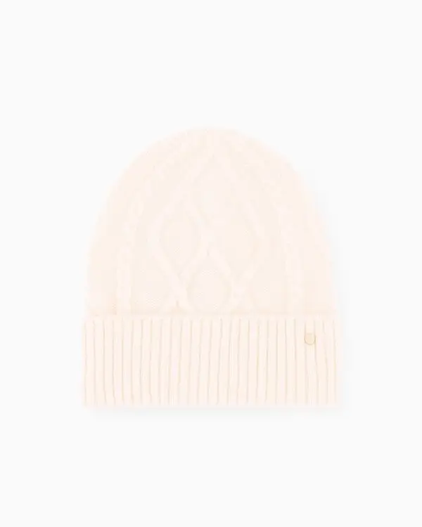 Armani Exchange Beanie Hat Regular Fit Knitted Wool - Beige