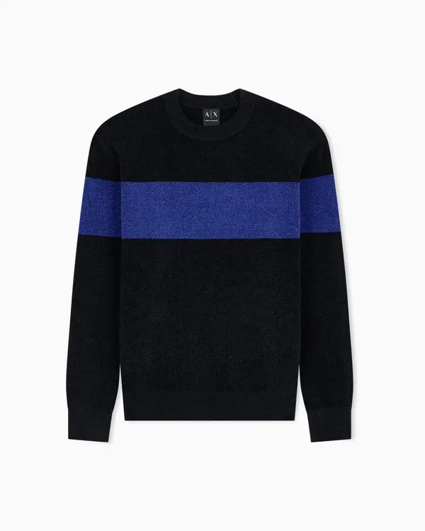 Armani Exchange Chenille Pullover With Horizontal Stripe Detail - Striped