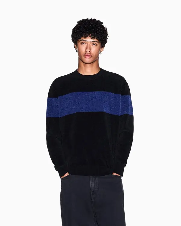 Armani Exchange Chenille Pullover With Horizontal Stripe Detail - Striped