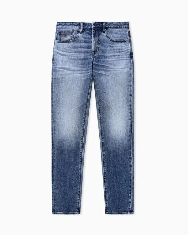 Armani Exchange Slim-fit Five-pocket Pants Denim Kurabo In Stretch Cotton - Blue
