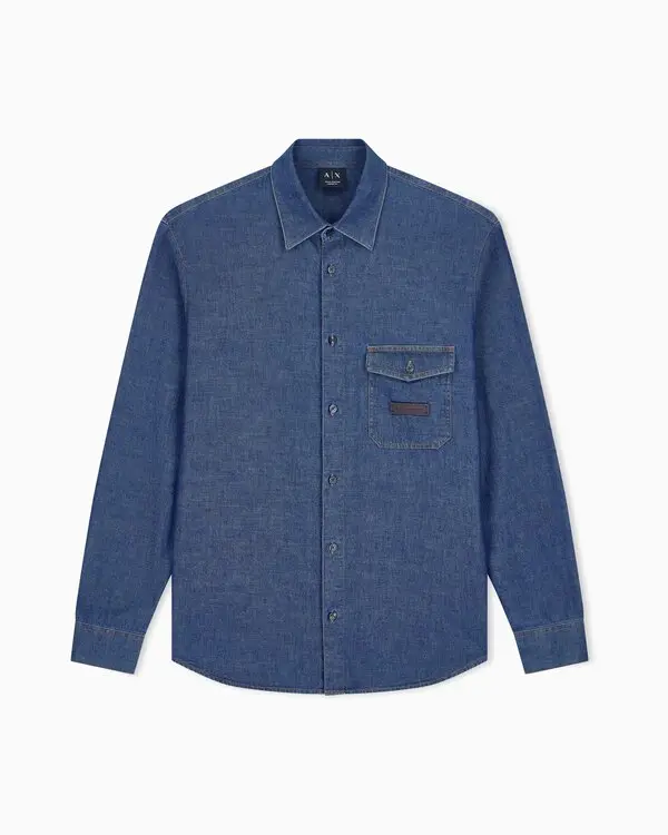 Armani Exchange Over Fit Shirt Denim In Cotton - Blue