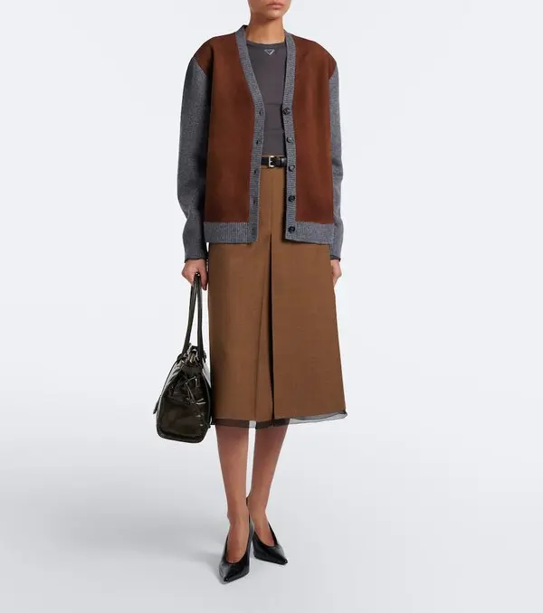 Prada Suede-trimmed Virgin Wool Cardigan