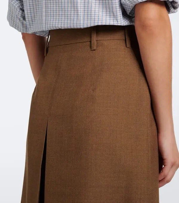 Prada Chiffon-trimmed Virgin Wool Midi Skirt