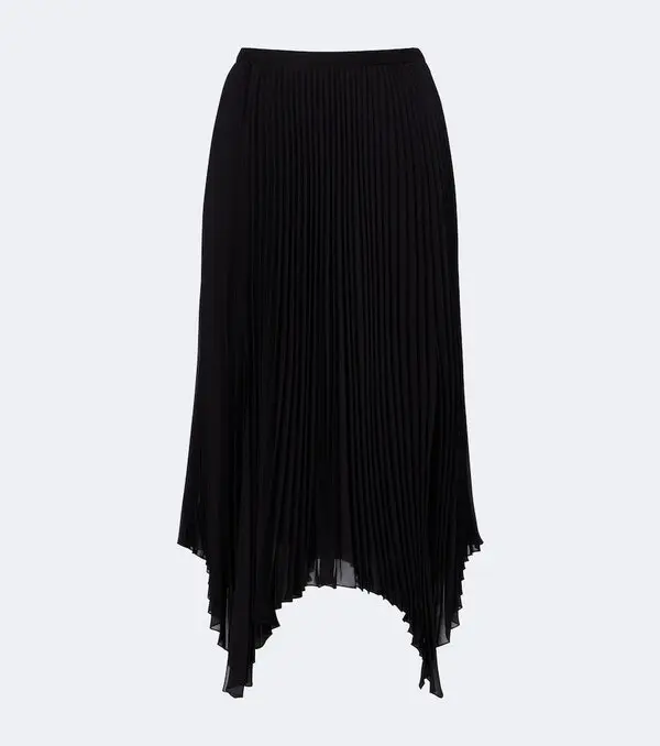 Valentino Garavani Asymmetric Plisse Georgette Midi Skirt - Black