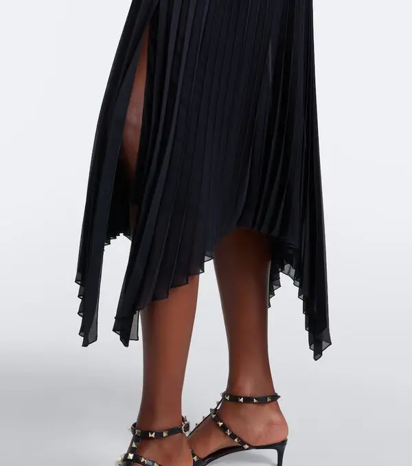 Valentino Garavani Asymmetric Plisse Georgette Midi Skirt
