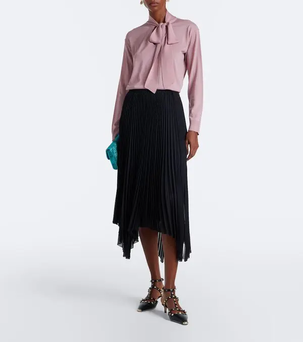 Valentino Garavani Asymmetric Plisse Georgette Midi Skirt