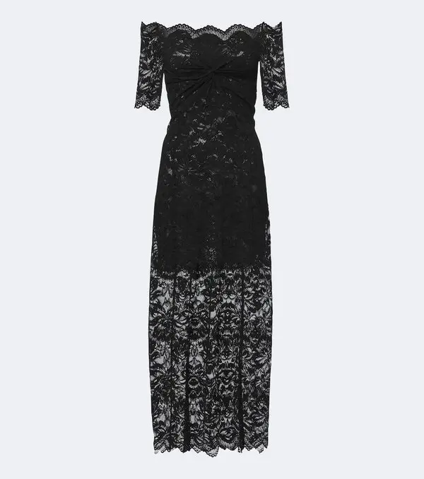 Rabanne Off-shoulder Lace Midi Dress - Black