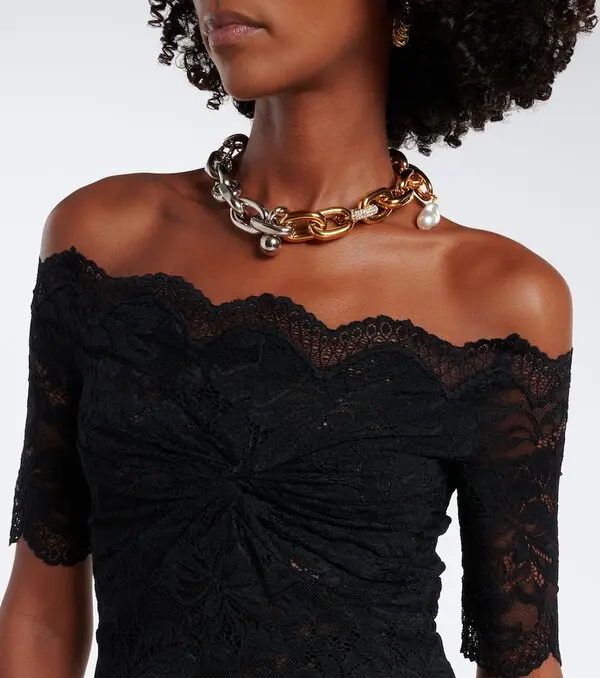 Rabanne Off-shoulder Lace Midi Dress