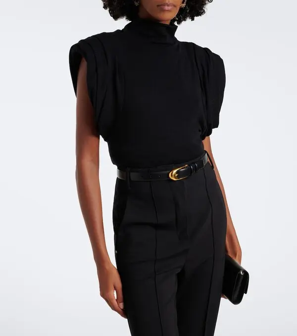 MUGLER High-neck Wool-blend Top With Shoulder Pads