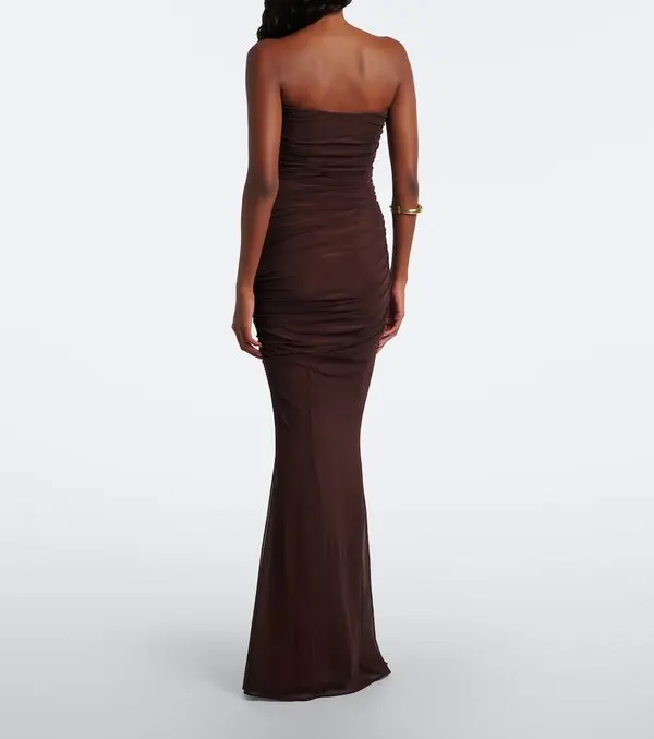 Retrofete Isadore Draped Strapless Mesh Dress