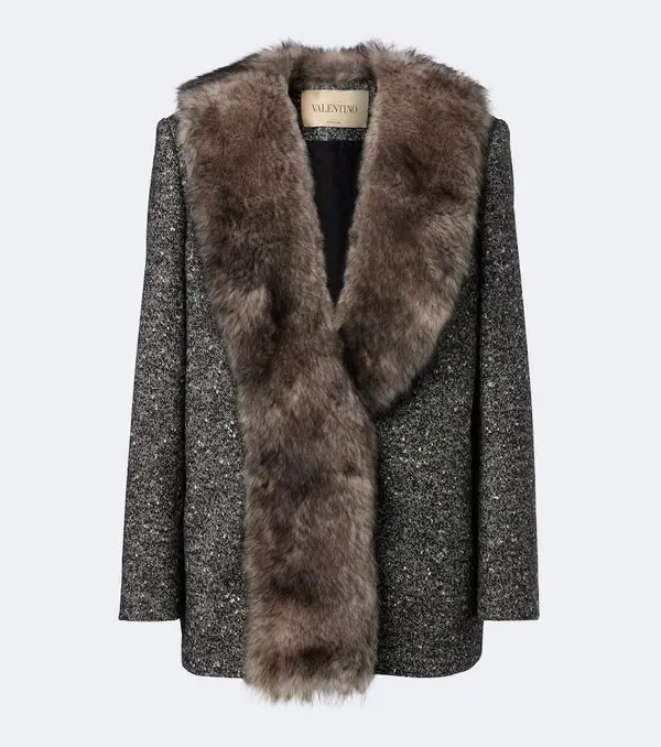 Valentino Garavani Shearling-trimmed Wool-blend Bouclé Blazer