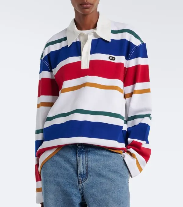 AMI Paris Striped Oversized Cotton Polo Shirt